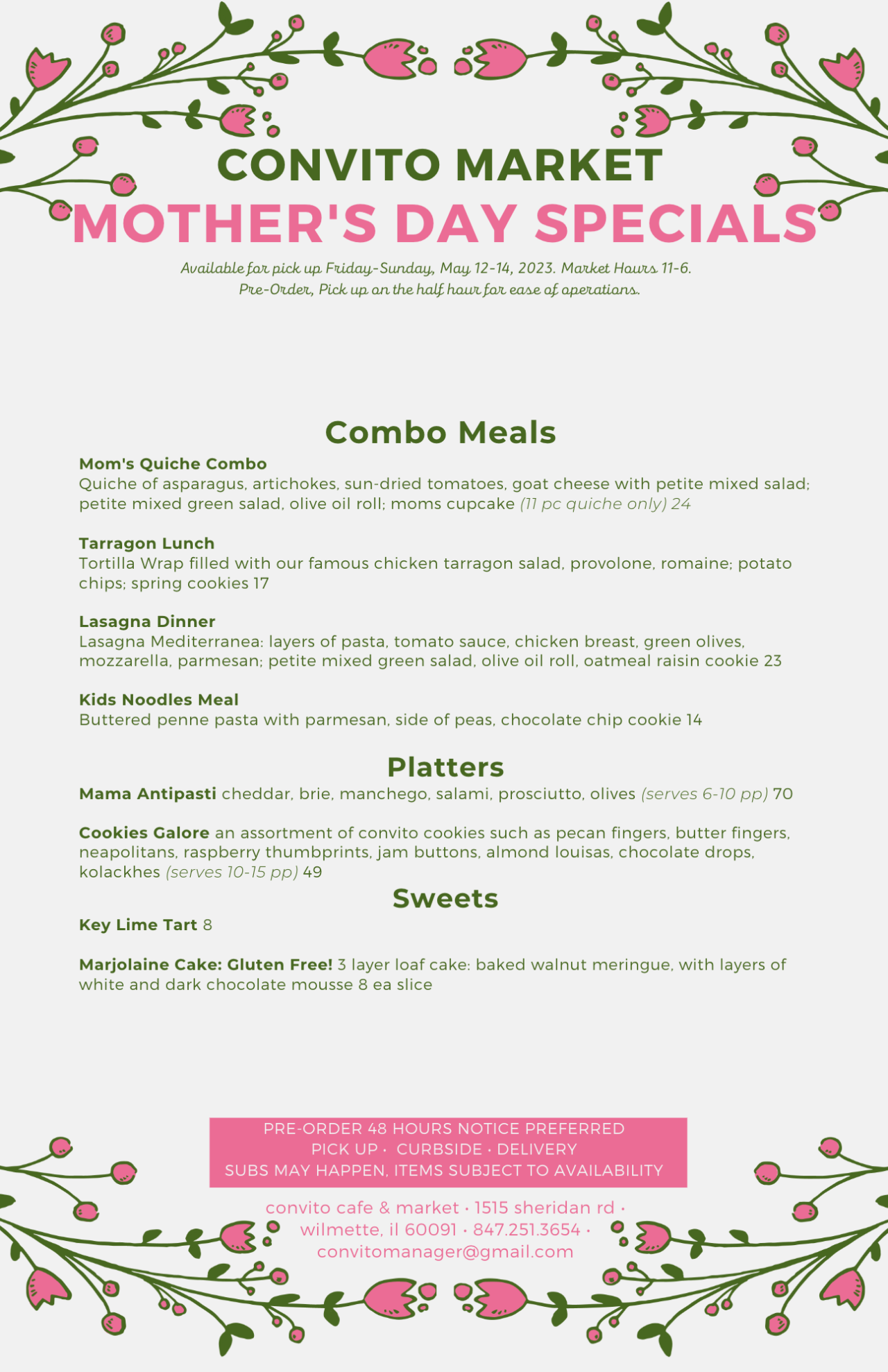 Convito Market Mother’s Day Specials 2023 | Convito Cafe & Market