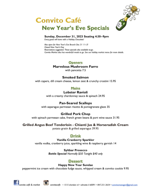 New Year’s Eve Specials | Convito Cafe & Market